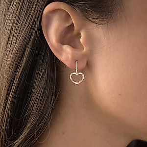 14K Yellow Gold Open Heart FishHook Earring