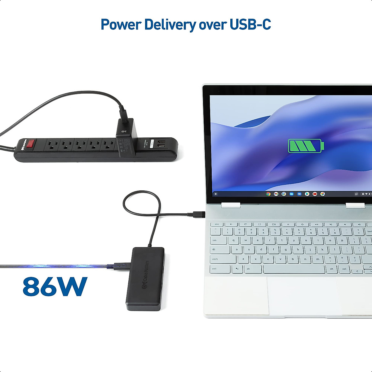 Cable Matters [Works with Chromebook Certified] 4K@60Hz USB C Hub HDMI, USB-C Multiport Adapter with HDMI, 2X USB 3.0, Gigabit Ethernet, and 86W PD