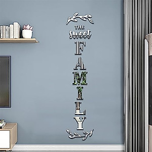 YUZUCMCM Home Wall Decor Family Letter Signs Mirrors Wall Stickers Wall Decor for Living Room Bedroom Wall Decals Peel and Stick(Silver, 88 X 18 in)