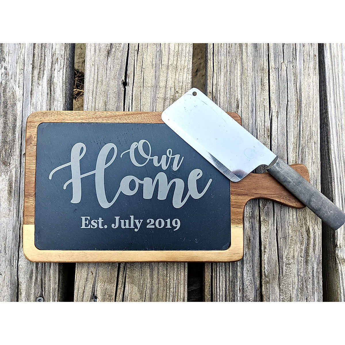 Personalized Acacia and Slate Cutting Board. 9 Engraving Options. 2 Sizes. Custom Wedding Gift For Couple, Newlyweds, Anniversary. Closing Gift. Realtor Gift. Engraved Slate/Acacia Cutting Board