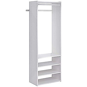 Easy Track PH34-WH Premium Tower Closet Storage Wall Mounted Wardrobe Organizer Kit System with Adjustable Shelves, Hanging Rod, and Hardware in White