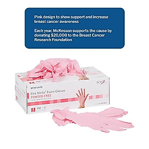 McKesson Pink Nitrile Exam Gloves - Powder-Free, Latex-Free, Ambidextrous, Textured Fingertips, Non-Sterile - Size Large, 250 Count, 1 Box