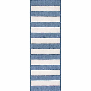 nuLOOM Alexis Striped Indoor/Outdoor Runner Rug, 2' x 8', Blue