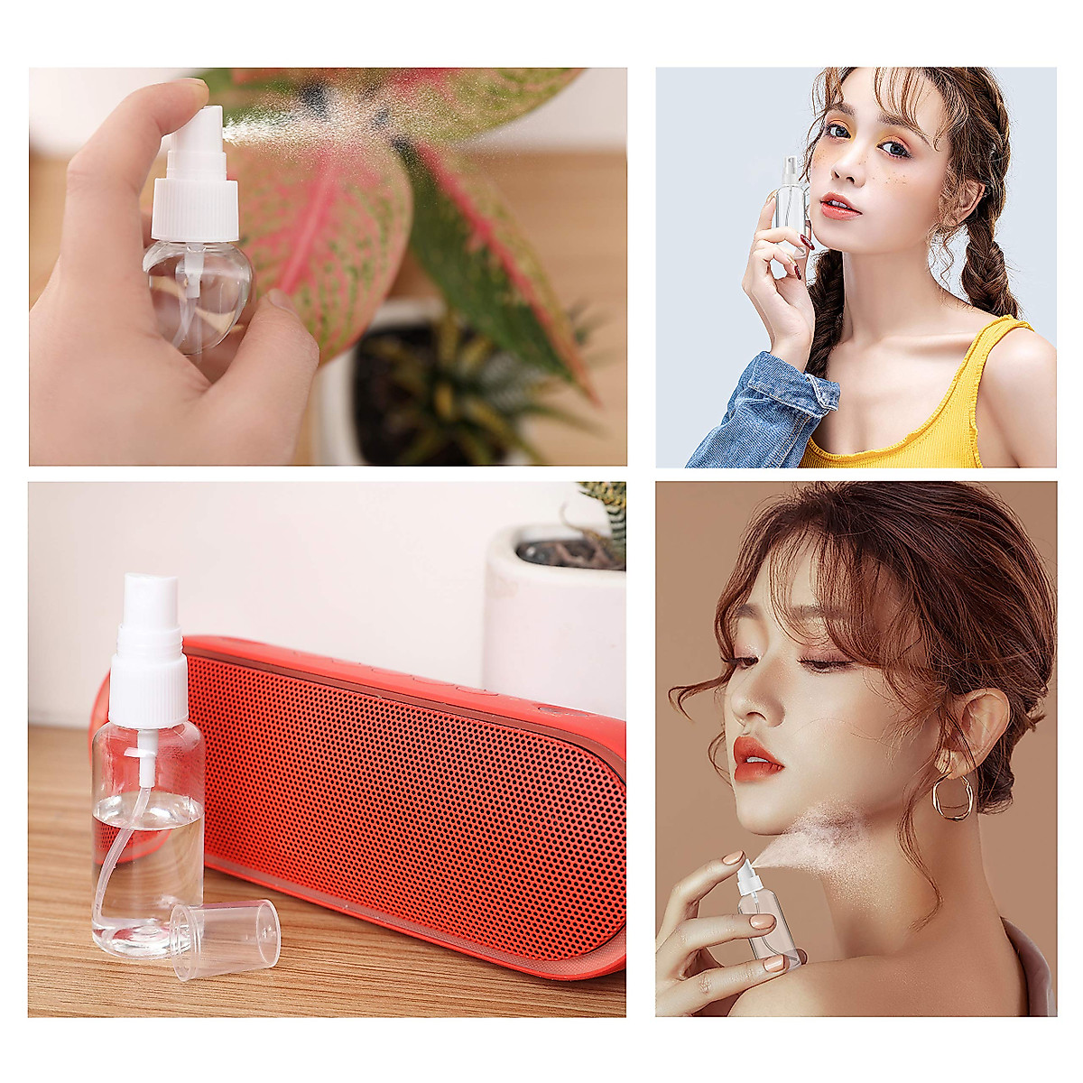 ZEROFIRE 4 Pack Spray Bottles 1oz Clear Plastic Empty Refillable Mini Spritzer for Travel, Cleaning, Gardening, Skin Care Atomizer for Essential Oils, Perfume