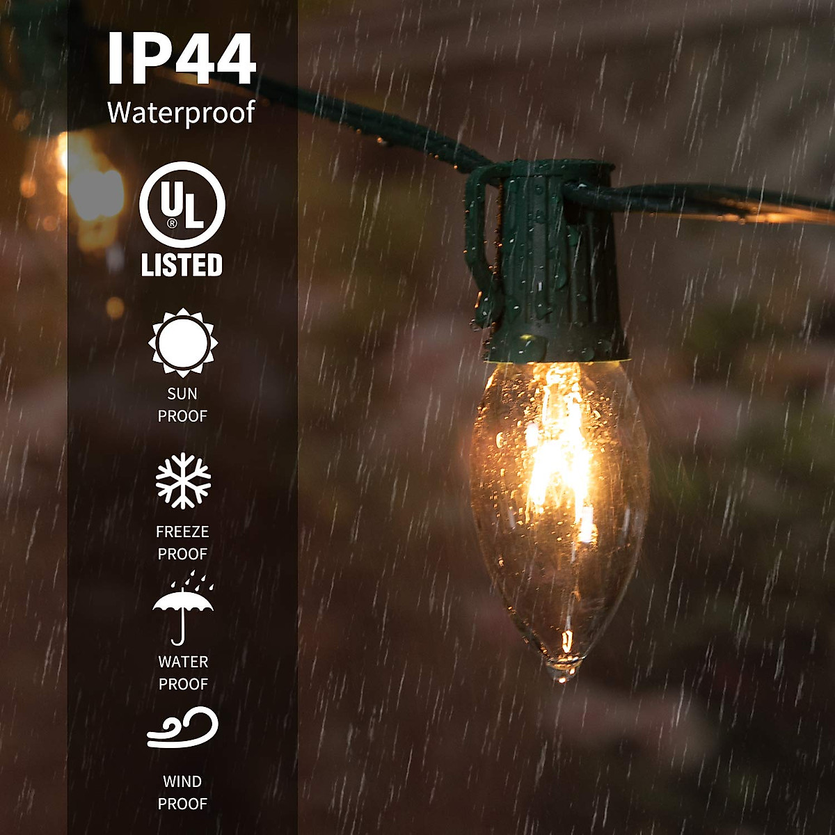 C9 Light Strand 100 FT for E17-12 Spacing, Outdoor String Light Christmas Stringer with 100 Sockets for Patio, Green Wire