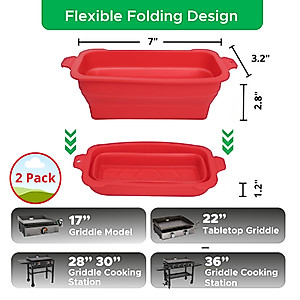 TUMAYTHK 2-Pack Silicone Reusable Grease Cup Liners for Blackstone Griddles 36" 28" 22" 17", Replacement for Aluminum Foil Drip Pan Liners, Foldable Grease Catcher Liner + 2 Pcs Hanging Hooks
