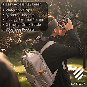 Langly Sierra Camera Backpack: A Modern & Travel-friendly Photography Backpack Compatible With Both 18in Laptop & DSLR Accessories 24L (Ash)