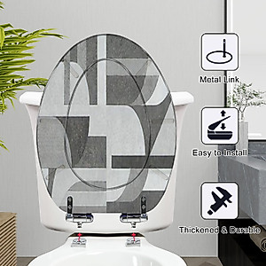 Elongated Toilet Seat black white tile for washroom kitchen Grey cement texture watercolor Resin Toilet Seat Quietly Slow Close with Quick-Release Hinges Toilet Seat with Cover Easy to Clean Install