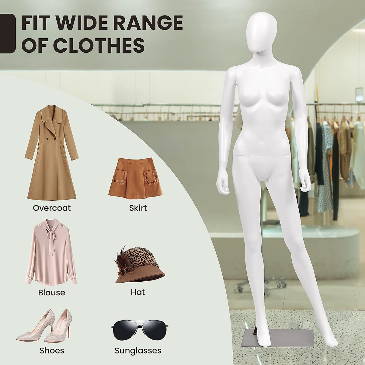 GOFLAME Female Mannequin Full Body, 69 Inches Realistic Mannequin Torso with Adjustable Postures & Detachable Body Parts, Sturdy Metal Base, Dress Model for Window Display, Exhibition, Drawing Office