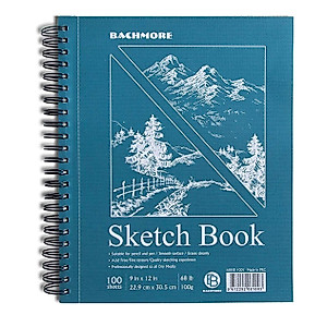 Bachmore Sketchpad 9X12" Inch (68lb/100g), 100 Sheets of Spiral Bound Sketch Book for Artist Pro & Amateurs | Marker Art, Ink Art, Colored Pencil, Acrylic Paint, Charcoal for Sketching