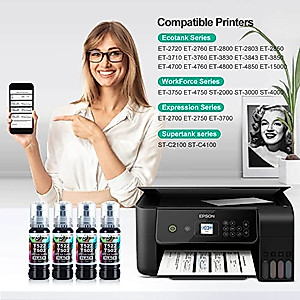 Spaceink T502 T522 Ink Refill Black for Ecotank ET-2720 ET-2760 ET-2800 ET-15000 ET-3760 ET-2750 ET-4800 ET-4760 ST-2000 ET4850 ET-2850 Priter(Black*4 Pack)