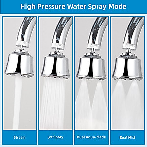 Hygie Rinse Faucet Sprayer Attachment with 4 Spray Modes, 360° Swivel Faucet Aerator Kitchen Sink Faucet Head 55/64-27UNS Famale Thread, Male Thread Adapter Included, Chrome