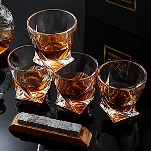 Wanmonkey Whiskey Glasses Set 4, Old Fashioned Whiskey Glasses, 10 oz Bar Glasses Sets for Scotch Whiskey, Bourbon, Cocktail (Twist)