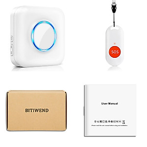 Caregiver Pager for Elderly, BITIWEND Wireless Call Button Personal Safety Alarm 600ft Range Smart Patient Help System Waterproof for Home/Elderly/Patient/Disabled Nurse Calling Alert 58 Chimes