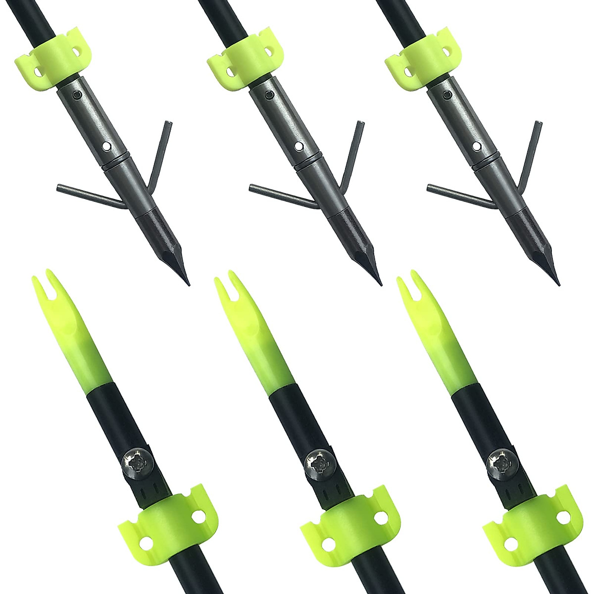 e5e10 Archery Bowfishing Arrows Hunting 34inch Solid Fiberglass Arrows with Broadhead for Compound Bow and Recurve Bow 6pcs (Black)