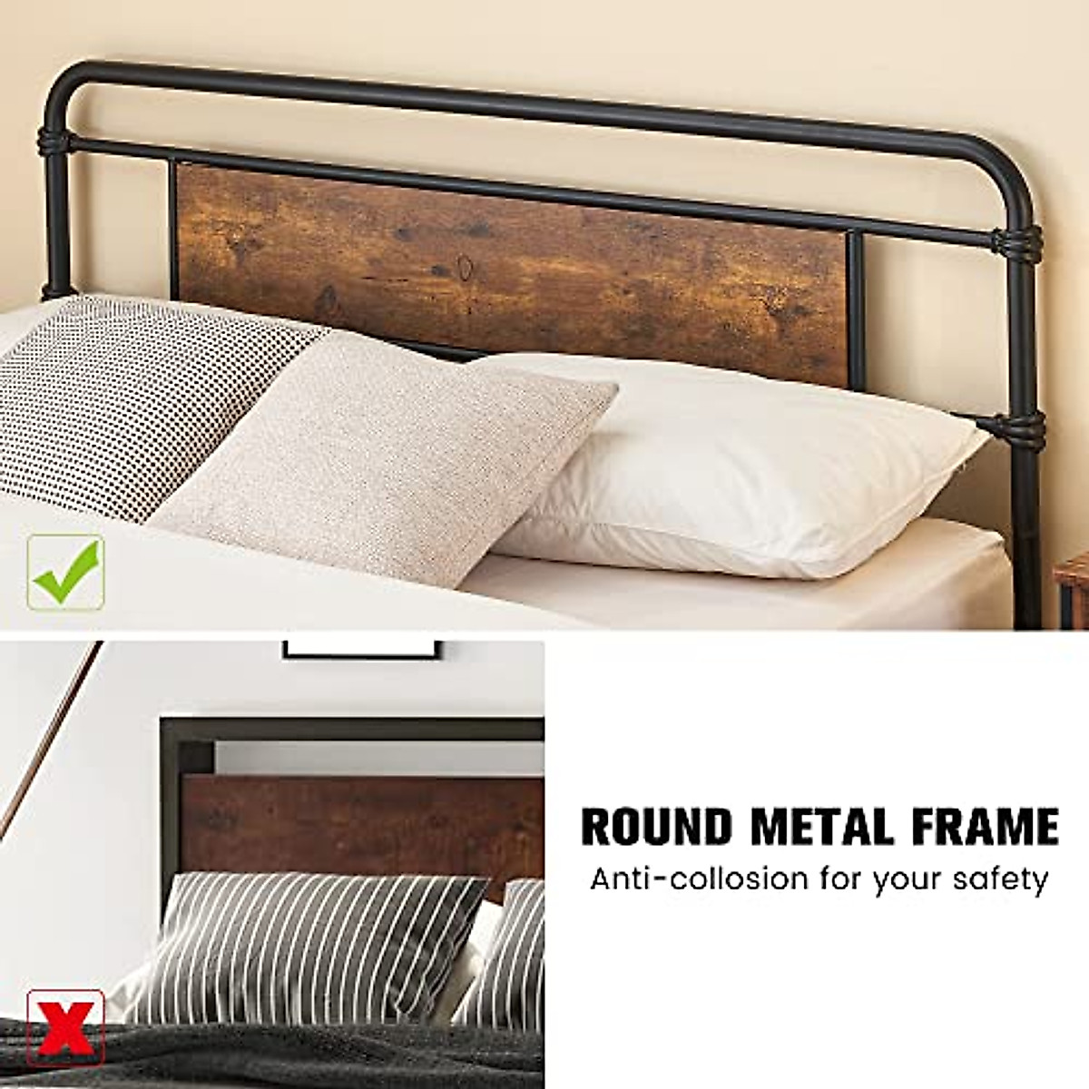 IDEALHOUSE Full Size Bed Frame with Headboard, Premium Metal Platform Bed with Heavy Duty Steel Slats, 12" Under Bed Storage, Noise Free, Easy Assembly, No Box Spring Needed