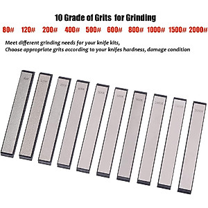 Wuden10Pcs Diamond Knife Sharpening Set, Diamond Whetstones with Non- Base for Sharpener, Knife Sharpener for Kitchen Outdoor,#80#120#200#400#500#600#800#1000#1500#2000 Grit