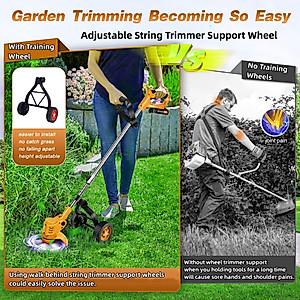 CNImpetus Adjustable String Trimmer Support Wheel for Weed Trimmer, Walk Behind Brush Cutter,Universal Support Auxiliary Wheels Weed Eater Attachments for Weedeaters Weed Trimmer Grass Cutter Holder