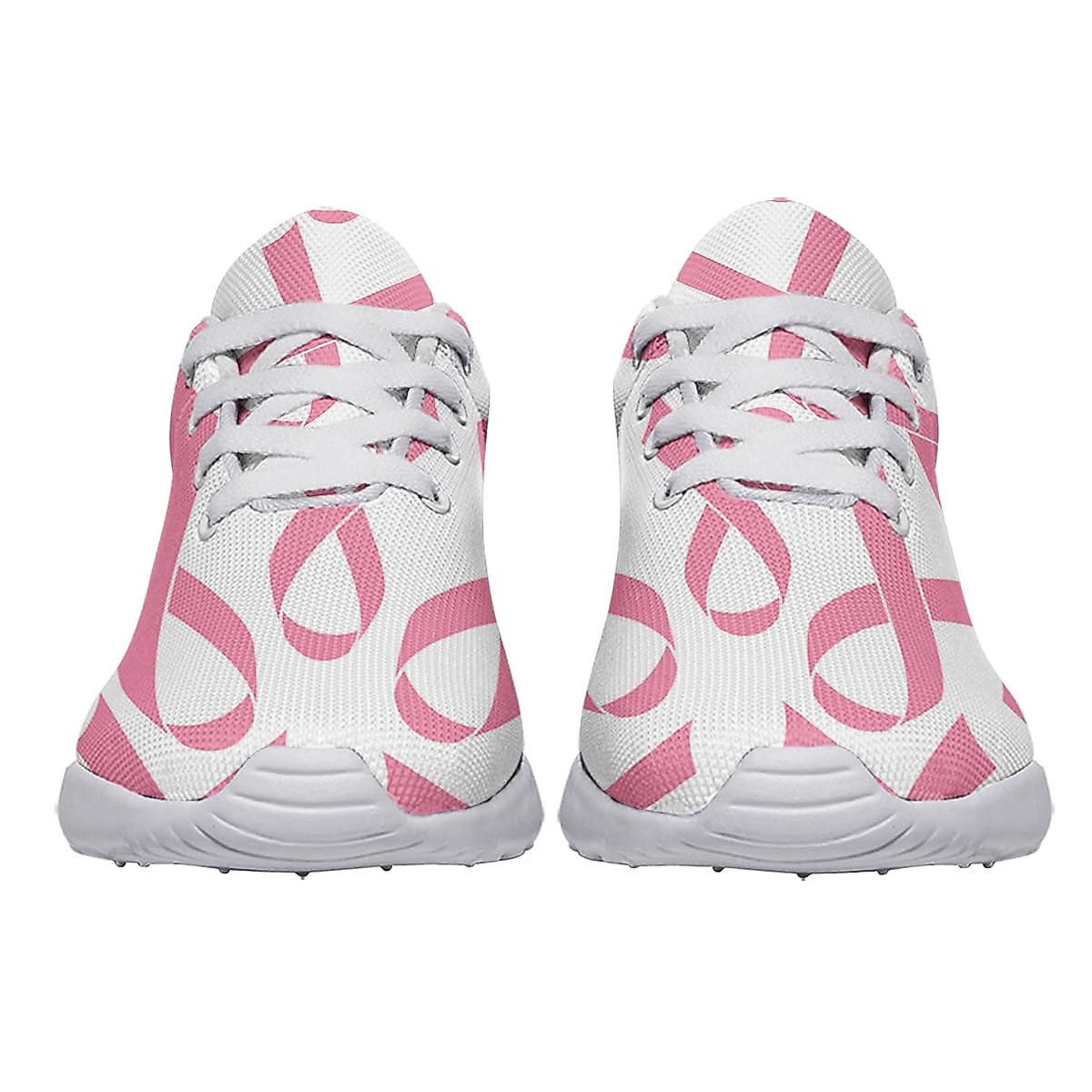 Breast Cancer Shoes for Women Fashion Breathable Running Sneakers Ladies Cancer Pink Ribbon Shoes White Size 5