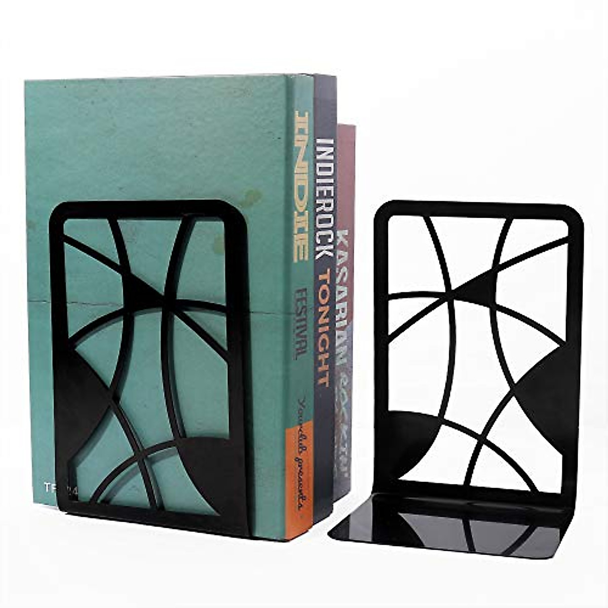 Book Ends, Bookends, Book Ends for Shelves, 3Pair Non Skid Metal Bookend for Heavy Books, Book Divider Decorative Holder, Abstract Art Design Book Stopper Supports for Office, Home