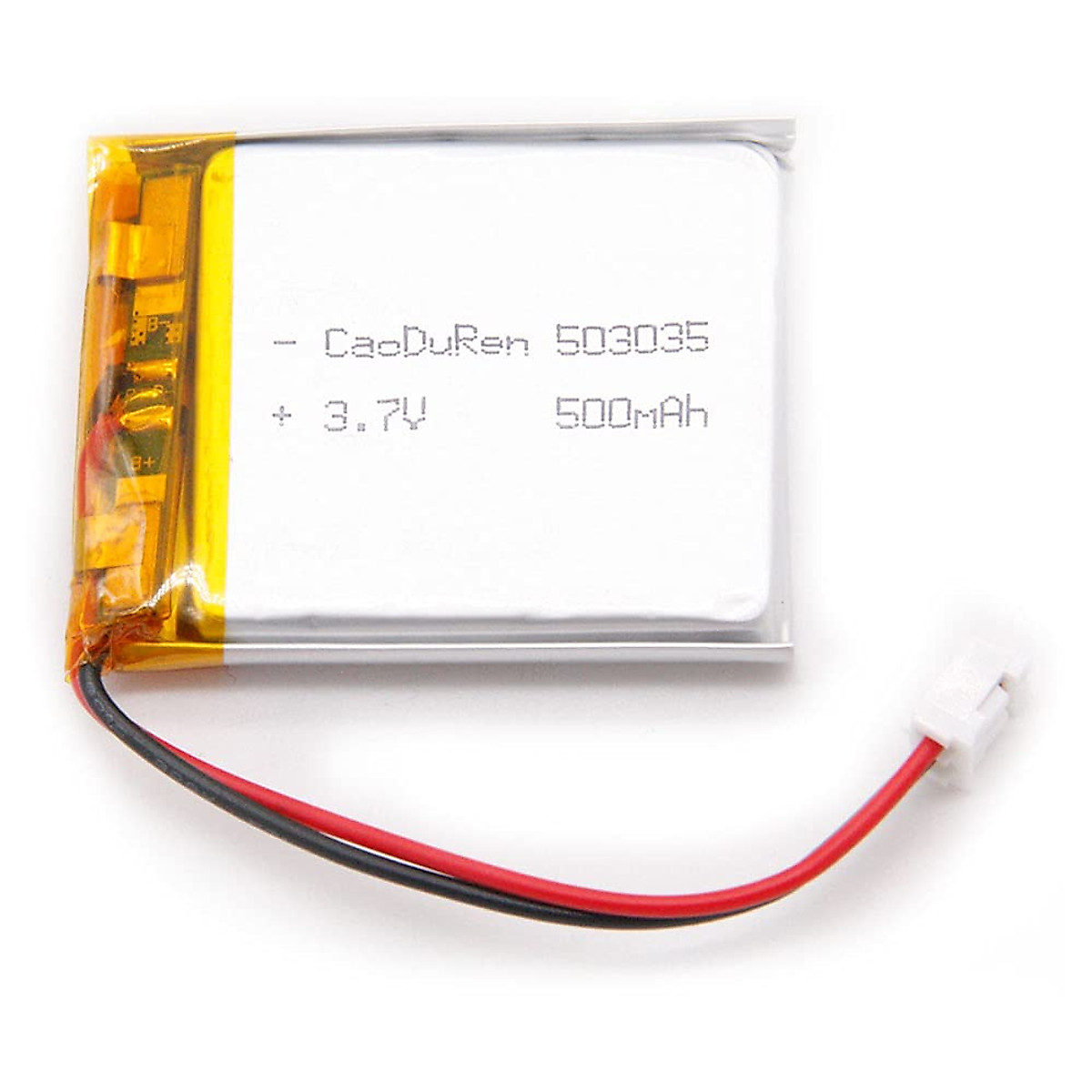 CaoDuRen Rechargeable 3.7V Li Lipo Lithium Polymer Ion Battery Pack with 2 Pin 2.0mm/1.25mm JST Connector (503035 500mAh 2.0Jst)