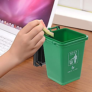 Cabilock 2 Pcs Mini Curbside Garbage Trash Bin Pen Holder Creative Recycle Can Set Pencil Cup Desktop Organizer for Home Office School Blue Green