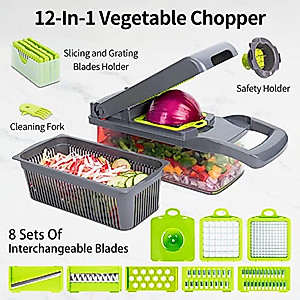 Elabli Pro Vegetable Chopper with 8 Blades:Mandoline Slicer Onion Chopper Dicer Egg Separator Slicer Vegetable Chopper Cutter Slicer,Food Chopper Dicer Slicer with Container for Kitchen