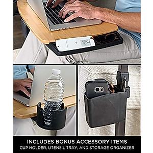 Signature Life Independence Tray Table, Bamboo Swivel TV Tray, Adjustable Laptop Table with Ergonomic Stand Assist Safety Handle, Independent Living Aid