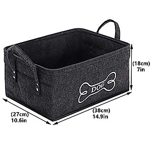 Geyecete basket dog toys Storage Bins with Handle,Decorative Basket Rectangular Soft felt dog toy box Organizer Basket Pet supplies-Dark Gray