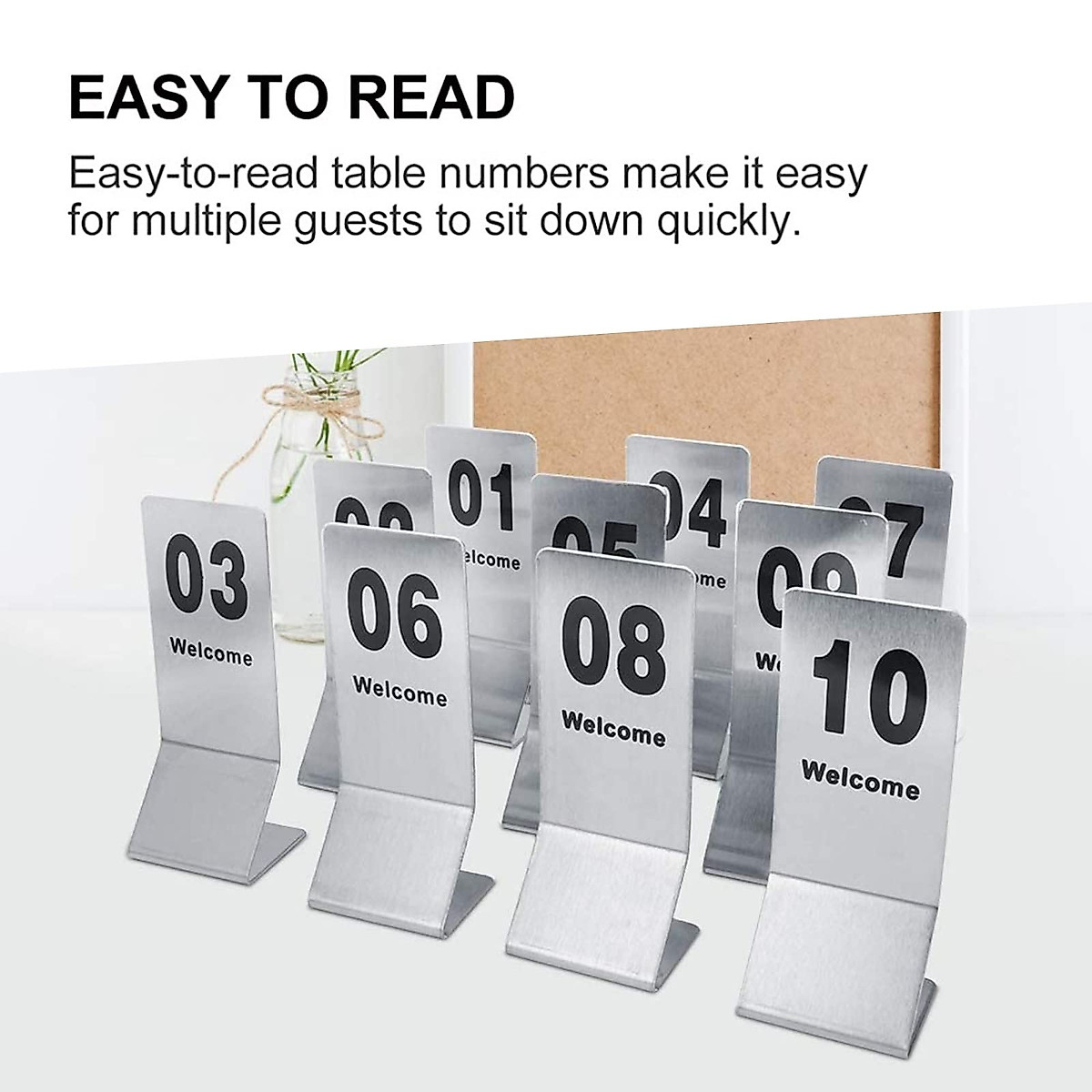 Standing Table Number Cards 1-25 1-50 Place Cards, Stainless Steel Restaurant Weddings Table Numbers Holder With Double-Side Black Numbers, Elegant Tabletop Decorations