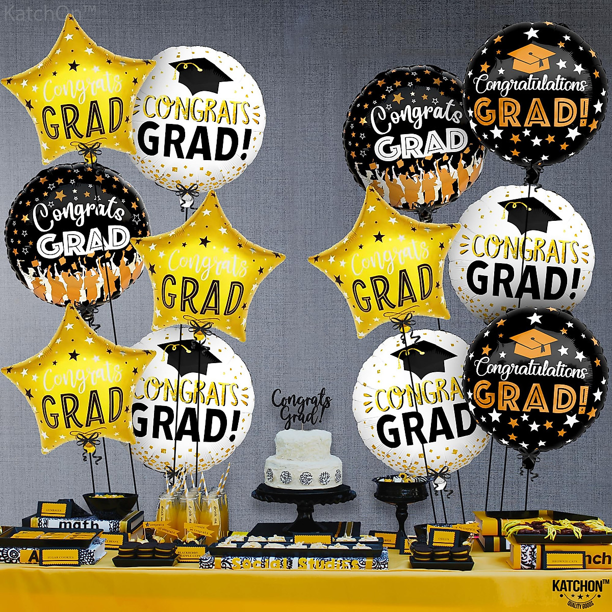 KatchOn, Congrats Grad Balloon Set - Big, 18 Inch, Pack of 12 | Congrats Grad Balloons, 2024 Graduation Party Decorations | Black and Gold Graduation Balloons, Graduation Decorations Class of 2024