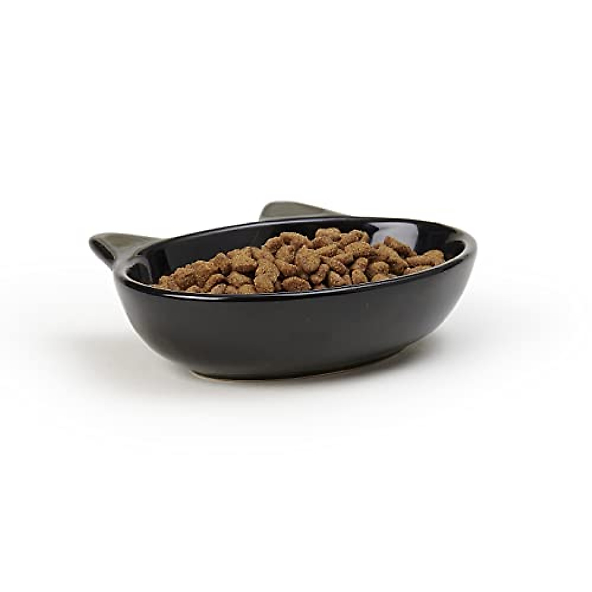 PetRageous 10011 Oval Frisky Kitty Stoneware Cat Bowl 5.5-Inch Wide and 1.5-Inch Tall Saucer with 5.3-Ounce Capacity and Dishwasher Safe is Great for Cats, Black