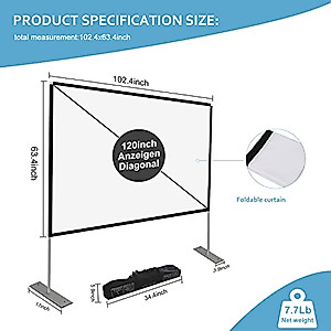 Projector Screen with Stand 120 inch 16:9 HD 4K Outdoor Indoor Projection Screen for Home Theater 3D Fast-Folding Projector Screen with Stand Legs and Carry Bag Projection Movie Wrinkle-Free…