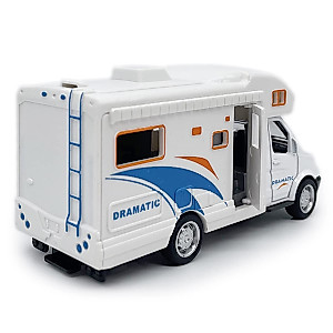 Mini Toy Camper RV Motorhome Toys for Boys Pull Back Diecast Model Car Recreational Vehicle Adventure with Furniture Roof and Side Door Open Children’s Vehicles Age 4 5 6 Kids Birthday Gifts, White