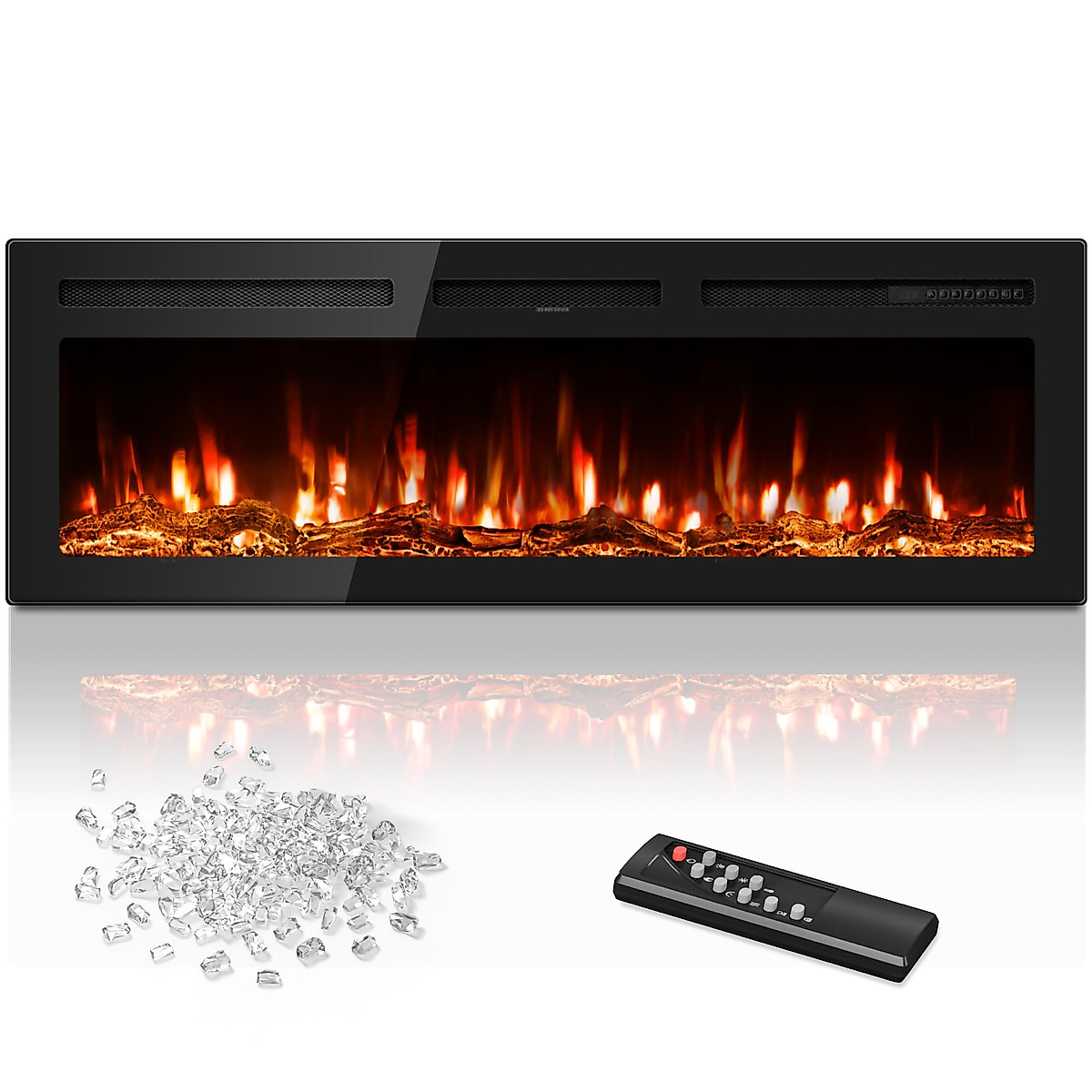 Manastin 60 inch Electric Fireplace in-Wall Recessed and Wall Mounted with Remote Control, 1500/750W Fireplace Heater (60-99°F Thermostat) with 12 Adjustable Color, Timer, Log and Crystal