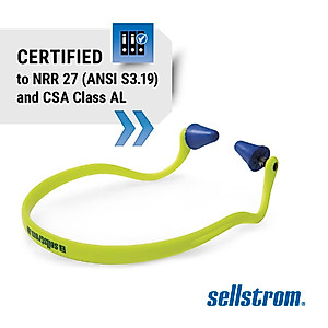 Sellstrom Reusable Banded Earplugs for Work - Work Safety Hearing Protection - 25dB - Hi-Vis Green/Blue
