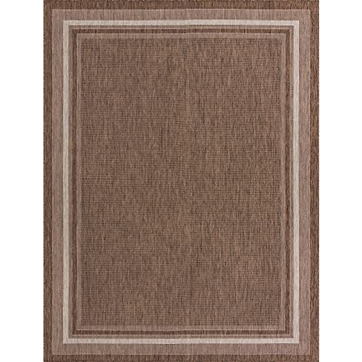 Unique Loom Outdoor Border Collection Area Rug - Soft Border (9' x 12' Rectangle, Brown/ Ivory)