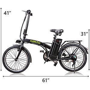 NAKTO Electric Bike Electric City Ebike for Adults 250 Assisted Electric Bicycle Sport Mountain Bicycle with 36V 10A Removable Lithium Battery ebike (BLACK, 20“ 250W EBIKE)
