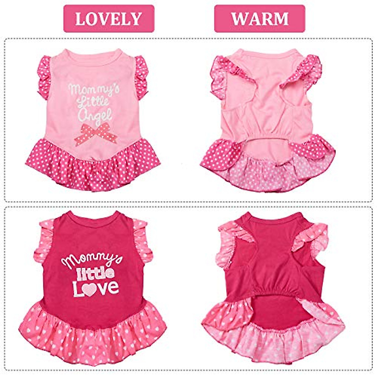 2 Pieces Dog Dresses for Small Dogs Cute Girl Female Dog Dress Mommy Puppy Shirt Skirt Doggie Dresses Pet Summer Clothes Apparel for Dogs and Cats (Love and Angel,Small)