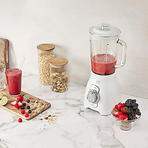 Haden Power Blender, 1.75 Liter Glass Jug, High Power 700W Motor, 5 Speed Settings, Pulse and Ice Crush Buttons, Stainless Steel, Ivory/Chrome