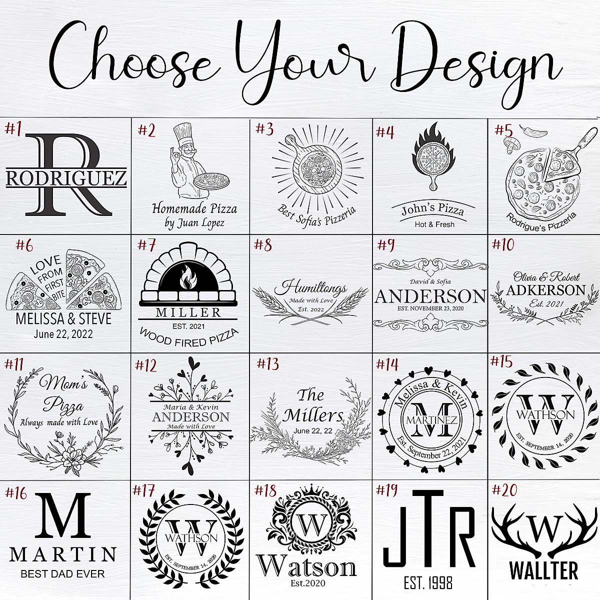 Personalized Bamboo Pizza Board with Handle Customized Wood Serving Cutting Pizza Board with Engraved Custom Name Monogram – Wedding, Anniversary, Housewarming, Birthday, Mom, Dad Gift