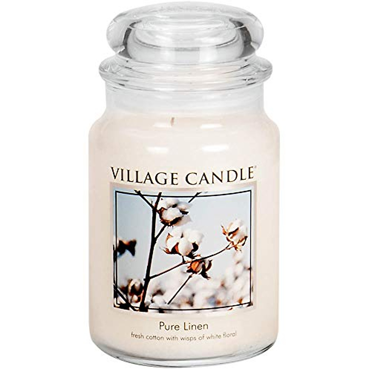 Village Candle Pure Linen Large Glass Apothecary Jar Scented Candle, 21.25 oz, White