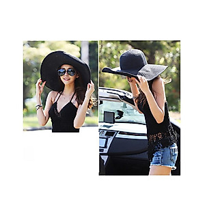 Women's Ridge Wide Floppy Brim Summer Hat Large Brimmed Garden Beach Sun Hat Big Summer Sun Hat Straw Cap Party Garden Travel Black