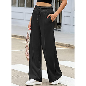 EVALESS Wide Leg Pants for Women Fall Fashion Elastic Waist Pants Casual Lounge Sweatpants Women Baggy Sweat Pants for Women Long Yoga Pants Blak XX-Large Black