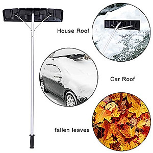 Aluminum Roof Rake Snow Remover with 5-20FT Extendable Snow Shovel Roof Rake with 25" X 6" Poly Blade Adjustable Telescoping Handle for Clearing Roof Vehicle Snow Leaves Debris (Ship from US) (type1)