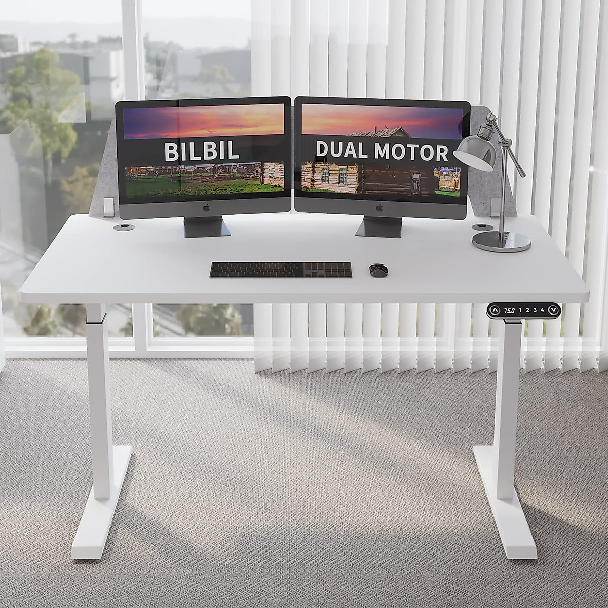 Bilbil Dual Motor Electric Standing Desk Frame - Adjustable Height Workstation for Home and Office, Fits 48'' to 70'' Desktops (White Frame)