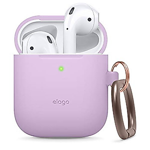 elago Silicone Case with Keychain Compatible with Apple AirPods Case 1 & 2, Front LED Visible, Supports Wireless Charging, Protective Silicone [Lavender]