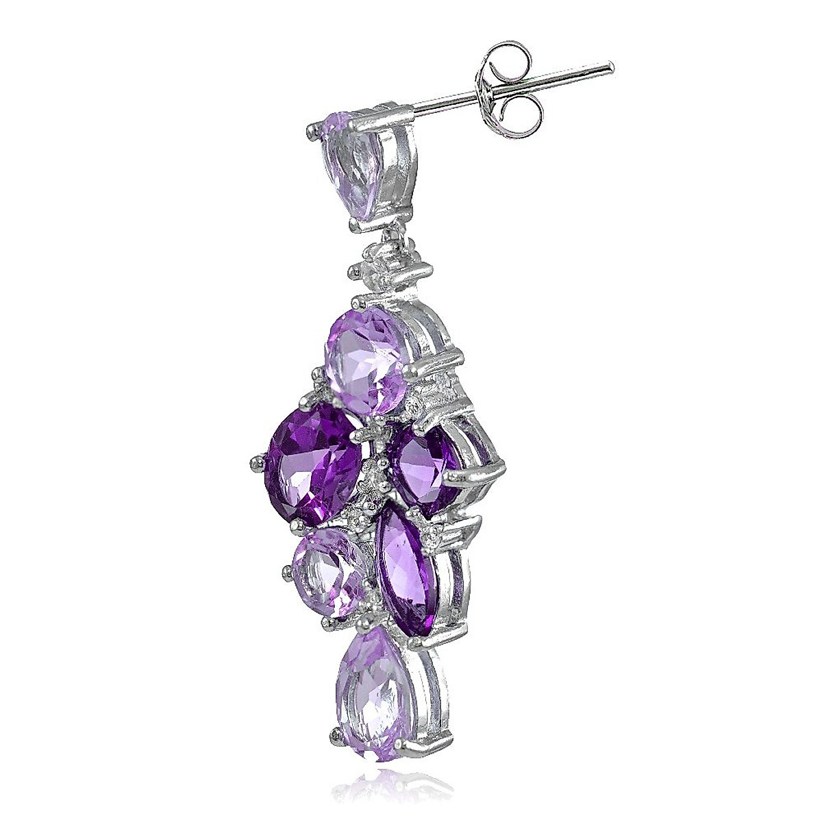 Sterling Silver African Amethyst and White Topaz Cluster Tonal Dangle Earrings