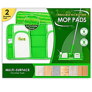 Reusable Pads Compatible with Swiffer Sweeper Mops - Washable Microfiber Mop Pad Refills by Turbo - 12 Inch Floor Cleaning Mop Head Pads Work Wet and Dry - 2 Pack