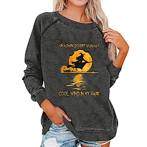 Womens Hoodies Womens Halloween Crewneck Long Sleeve Sweatshirts Pullover Funny Witch Ghost Graphic Shirts Loose Fashion Halloween Costume Women（A-Dark Gray XX-Large）